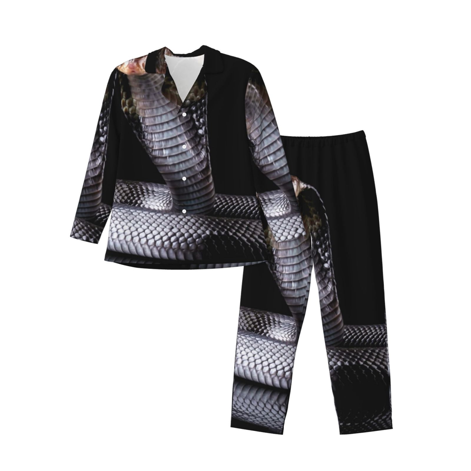 Lsque Black Cobra Snake Pattern Long Sleeve Pajama Set for Men - Soft 2 ...