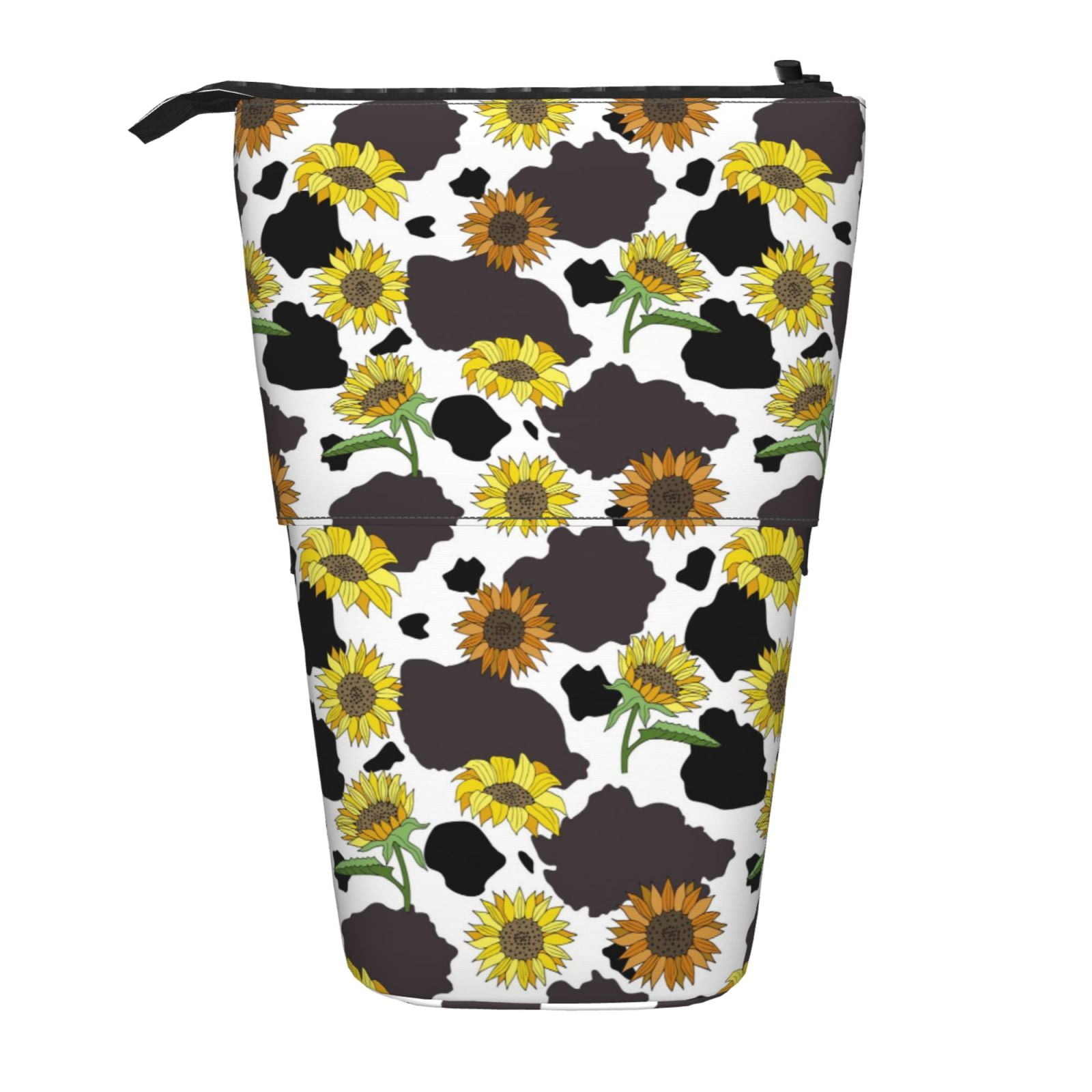 Lsque Black Cow Sunflowers Pattern Telescopic Pencil Bag Pen Holder ...