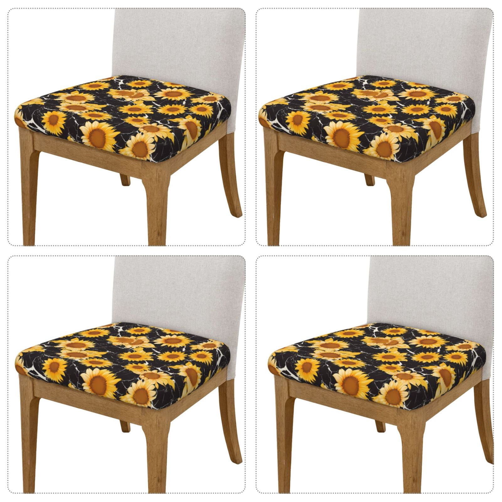 Lsque Black Marble Pattern Sunflower Printed Square Couch Cushion ...