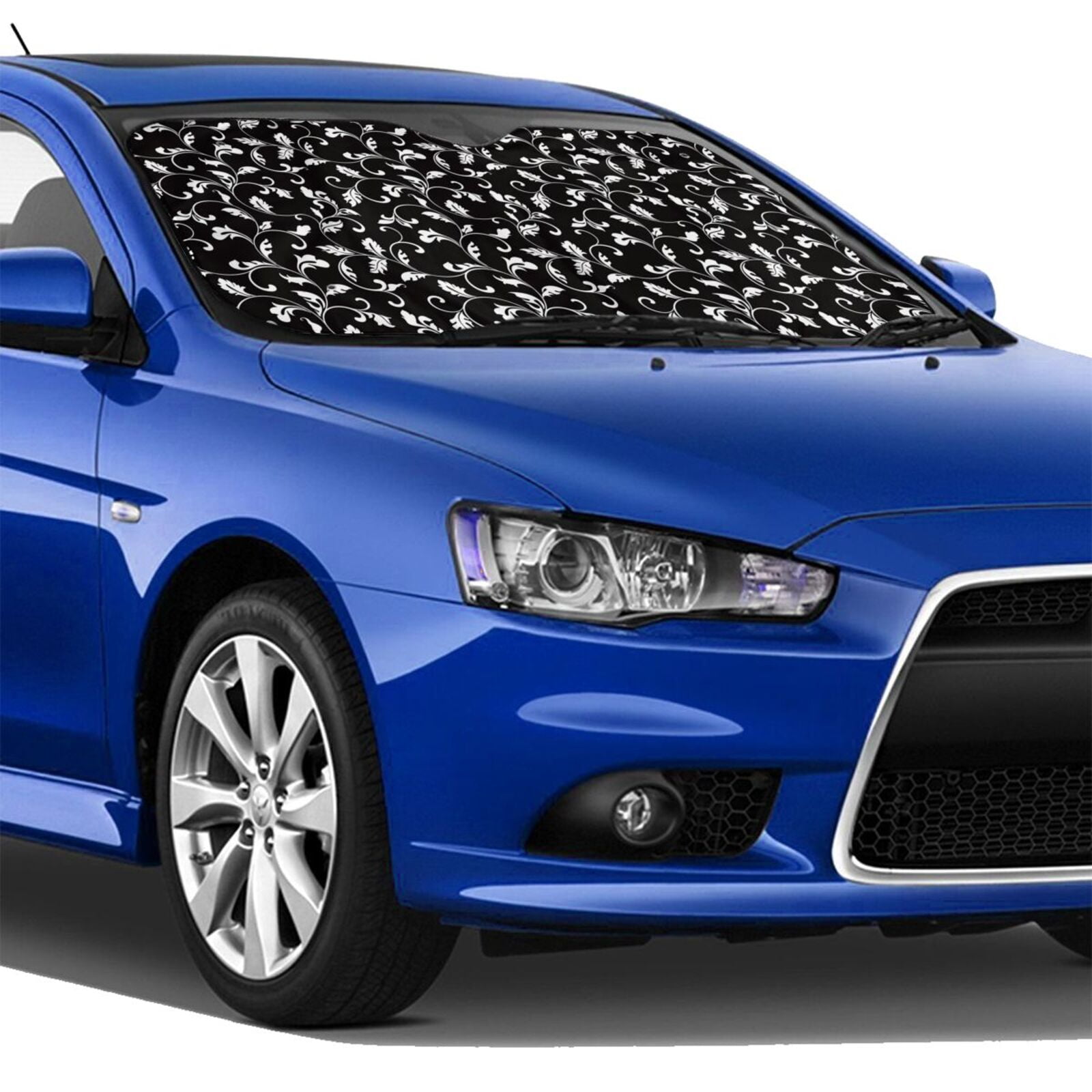 Lsque Black White Leaves Car Windshield Sun Shade | Accordion Folding ...