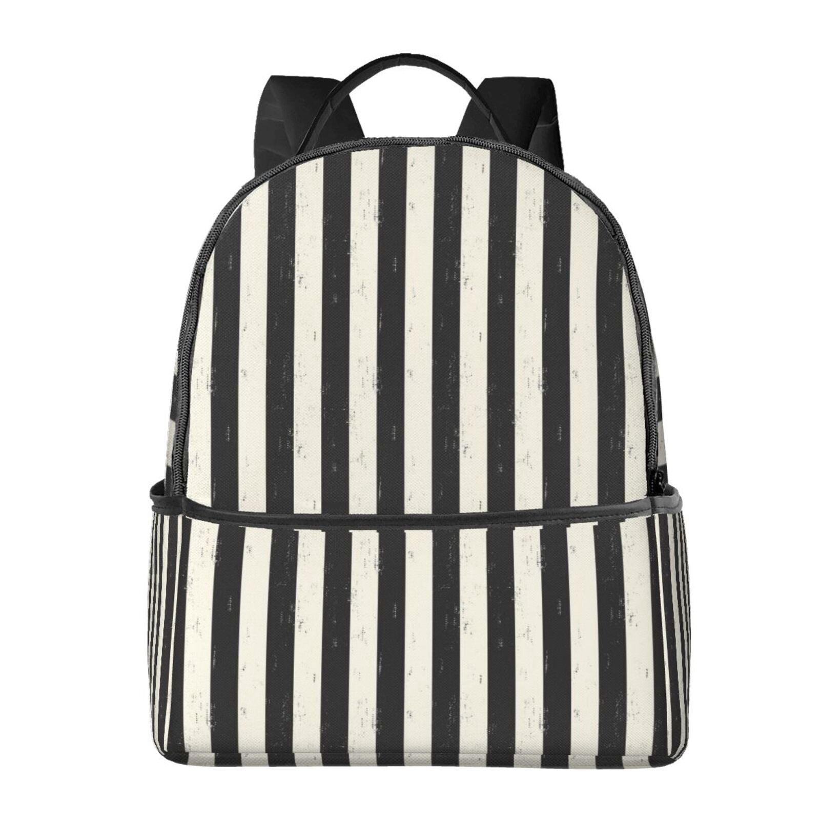 Lsque Black And White Thick Stripes Pattern Backpack – School Travel ...