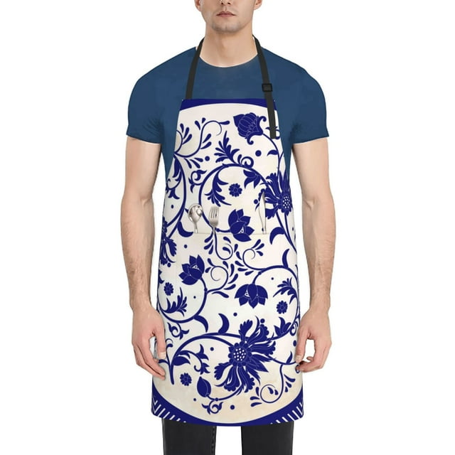 Lsque Blue And White Porcelain Pattern Waterproof Apron Chef Aprons for ...