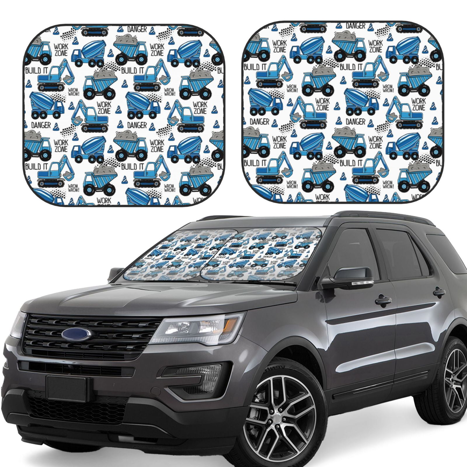 Lsque Blue Excavator 2 PCS Windshield Sun Shade | CarFoldable Window ...