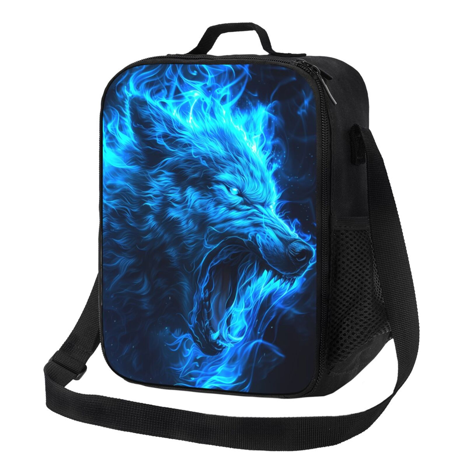 Lsque Blue Fire Wolf Lunch Bag Lunch Box for Women Men Reusable ...