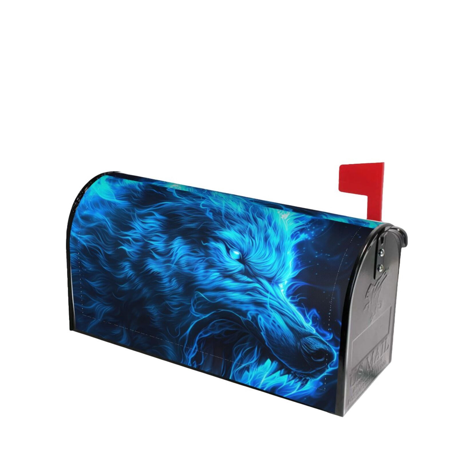 Lsque Blue Fire Wolf Mailbox Cover Standard Size ,Magnetic Mailbox ...