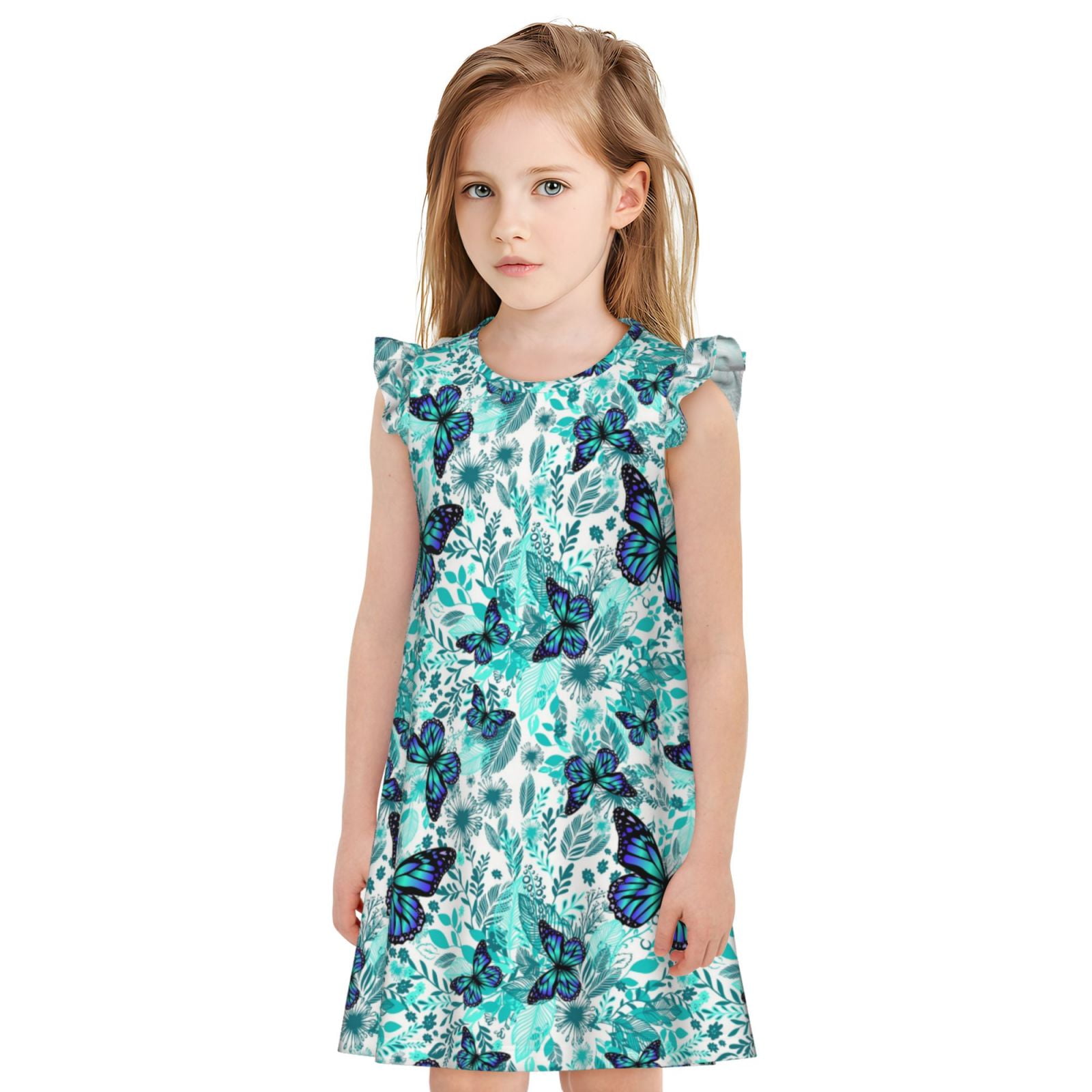 Lsque Blue Floral with Butterflies Printed Girls' Nightgown, Soft ...