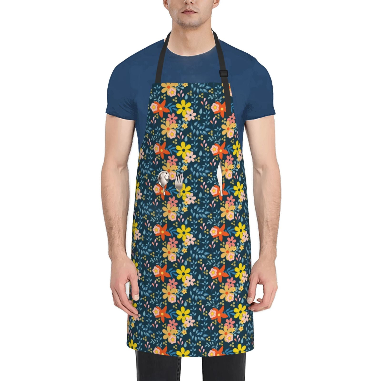 Lsque Blue Floral Waterproof Apron Chef Aprons for Men Heavy Duty ...