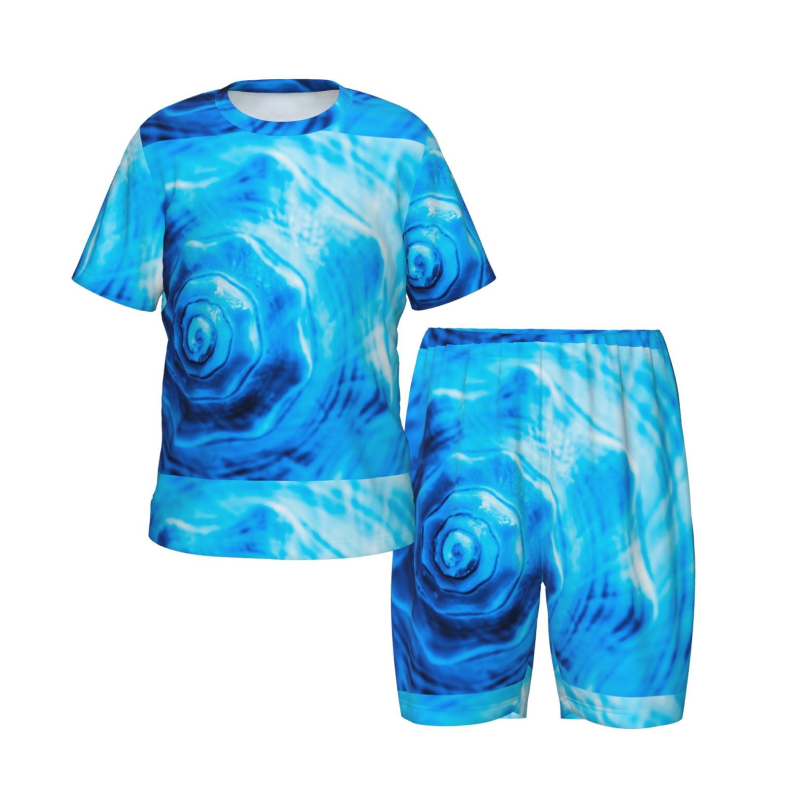 Lsque Blue Shell Pattern Girls' Sleeve Top and Shorts Snug Fit Cotton 2 ...