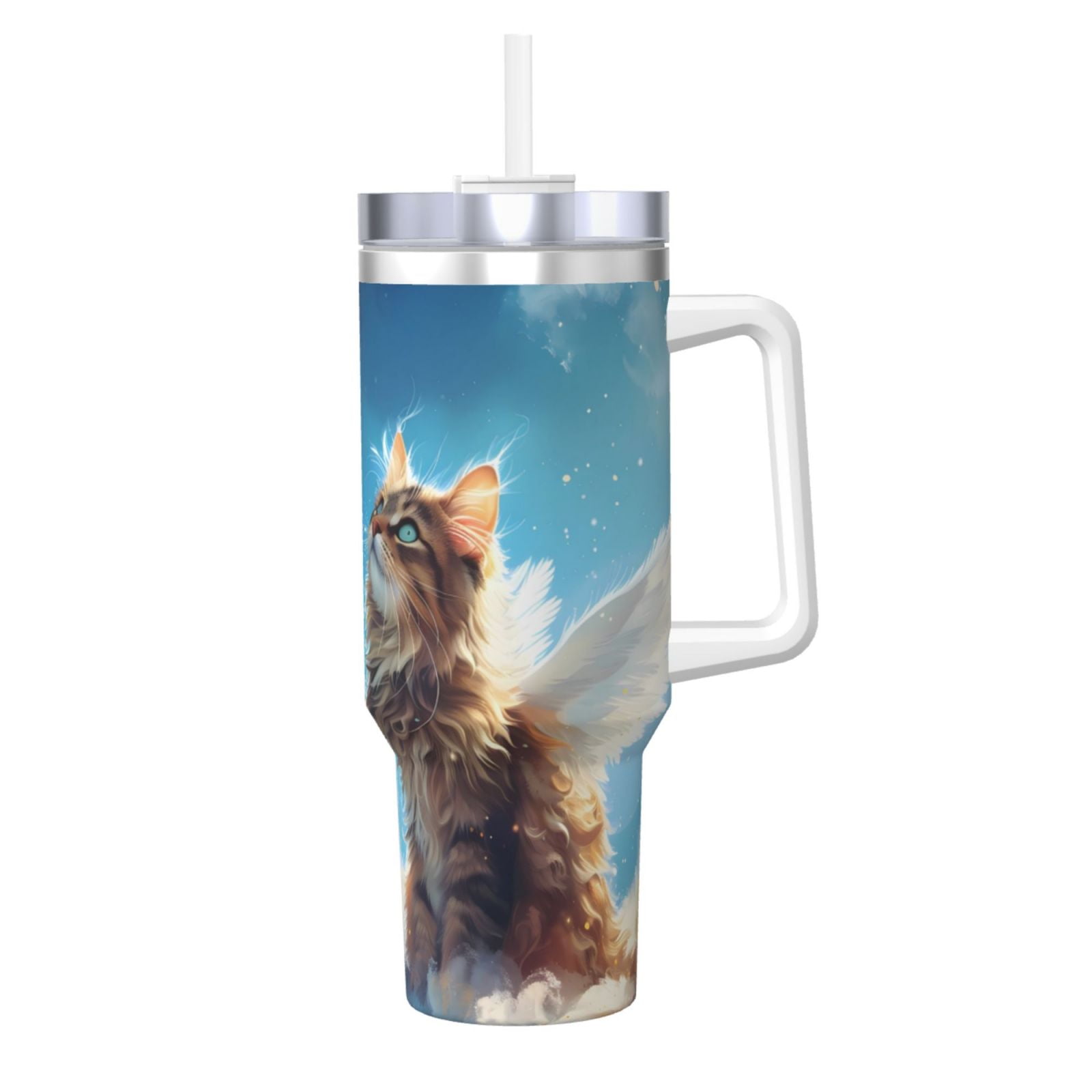 Lsque Blue Sky Winged Cat Pattern 40 OZ Ice Bully Cup with Handle and ...