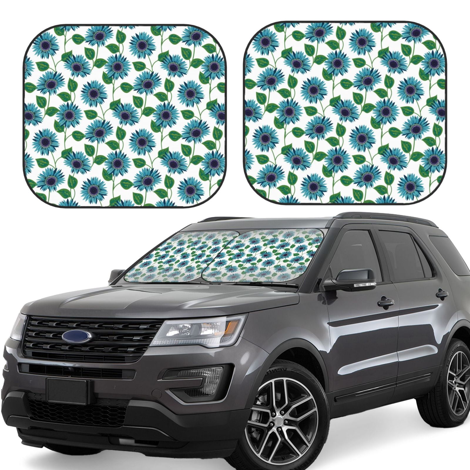 Lsque Blue Sunflowers 2 PCS Windshield Sun Shade | CarFoldable Window ...