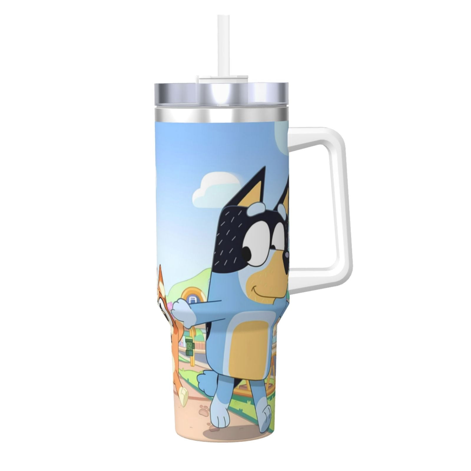 Lsque Bluey Pattern 40 OZ Ice Bully Cup with Handle and Straw, Double ...