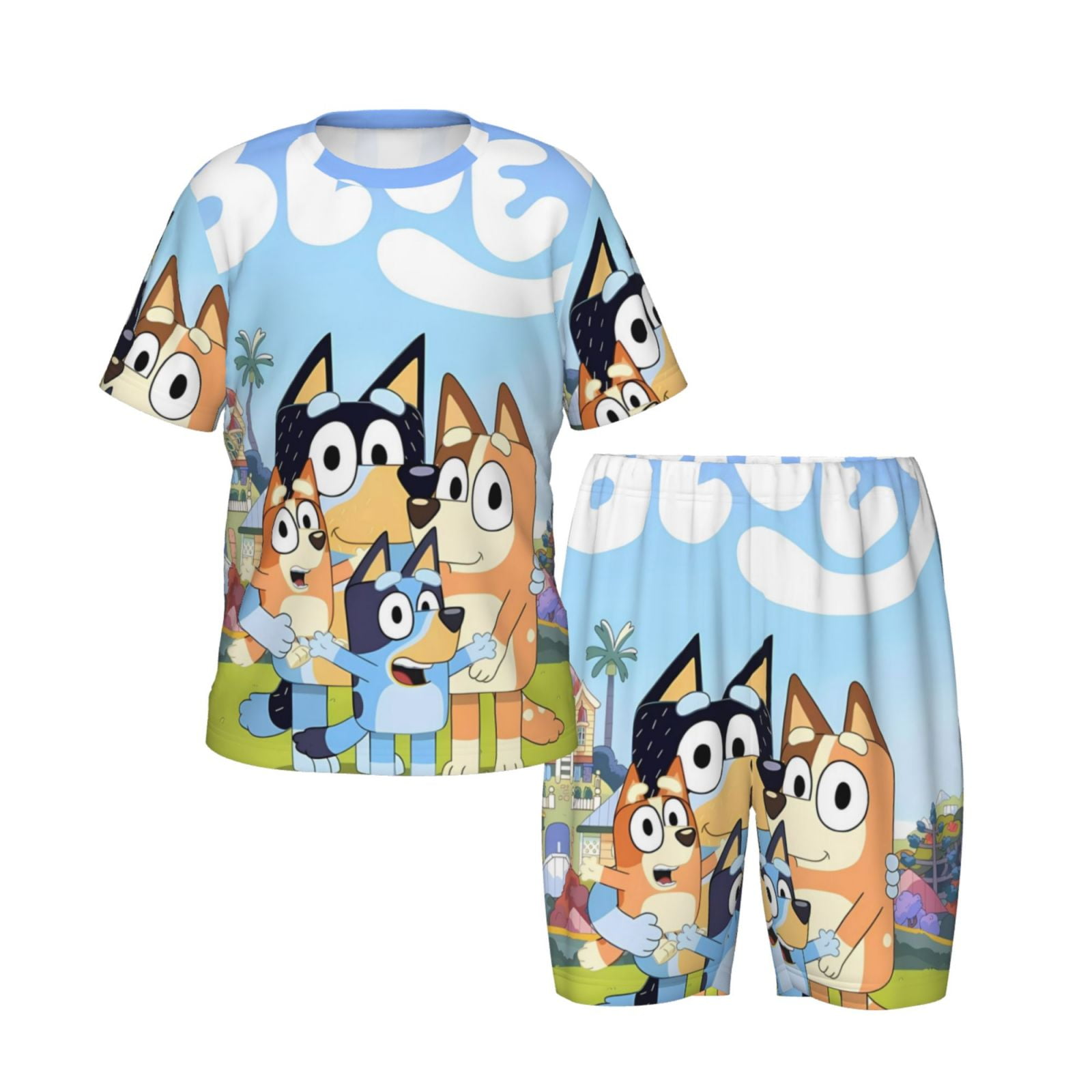 Lsque Bluey Pattern Girls' Sleeve Top and Shorts Snug Fit Cotton 2 ...