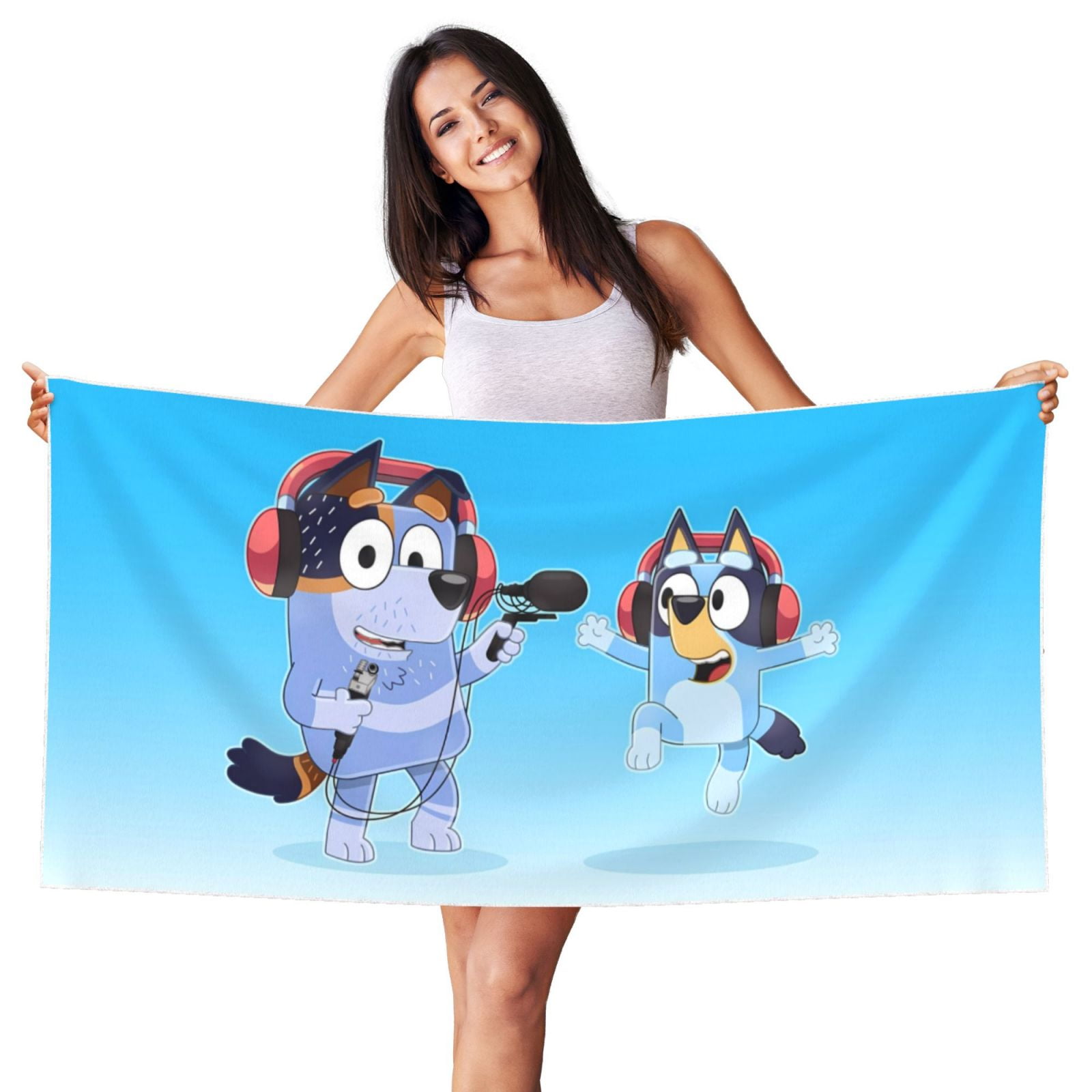 Lsque Bluey Pattern Microfiber Bath Beach Towel Silver Fox Velvet Beach ...