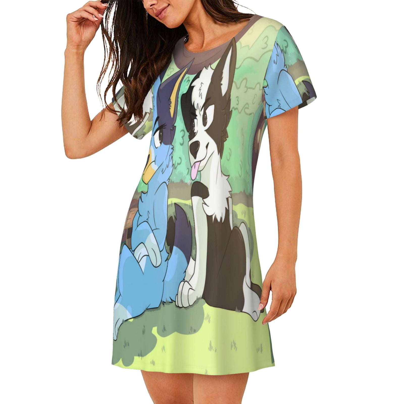 Lsque Bluey Pattern Nightgowns for Women Sleep Shirts Short Sleeve ...