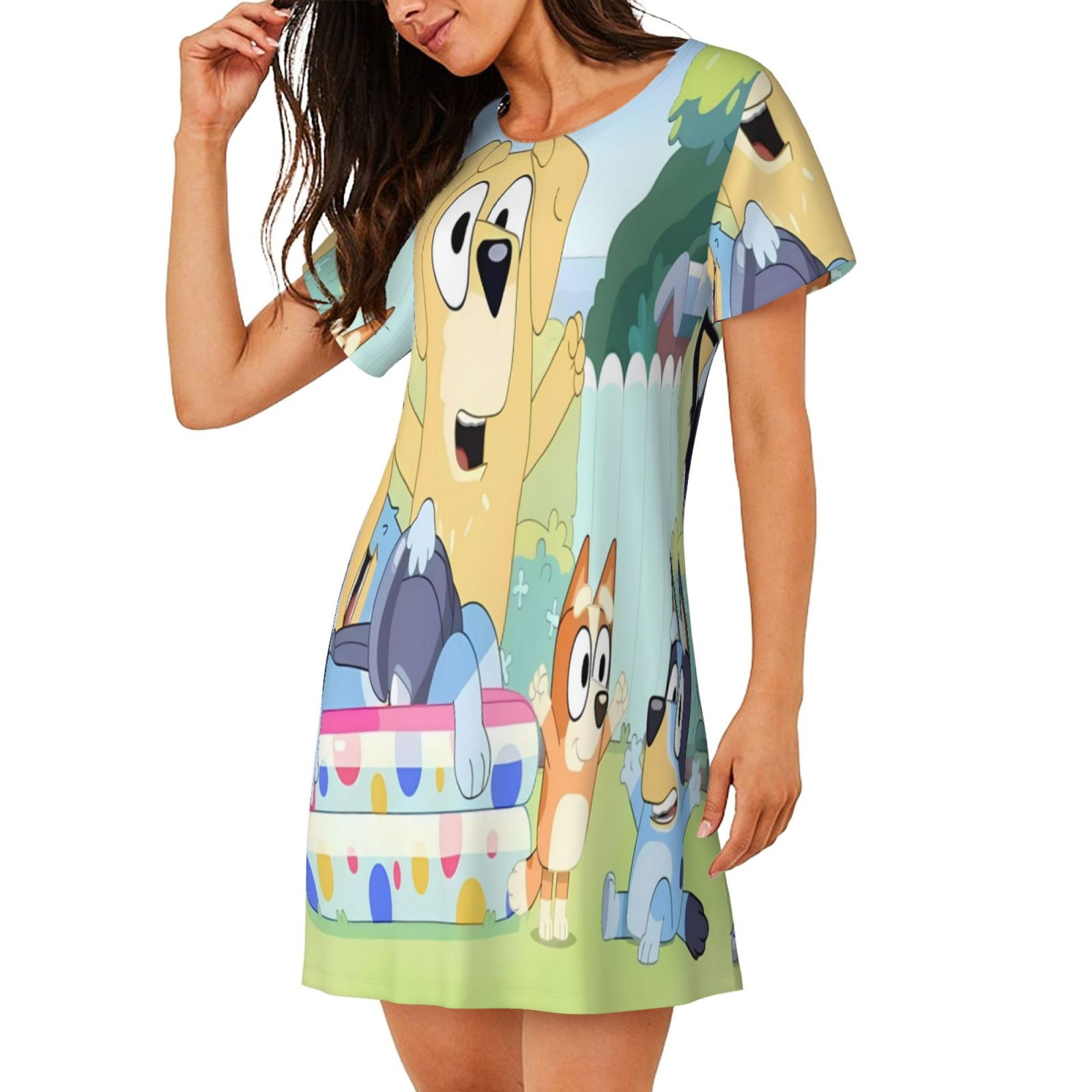 Lsque Bluey Pattern Nightgowns for Women Sleep Shirts Short Sleeve ...