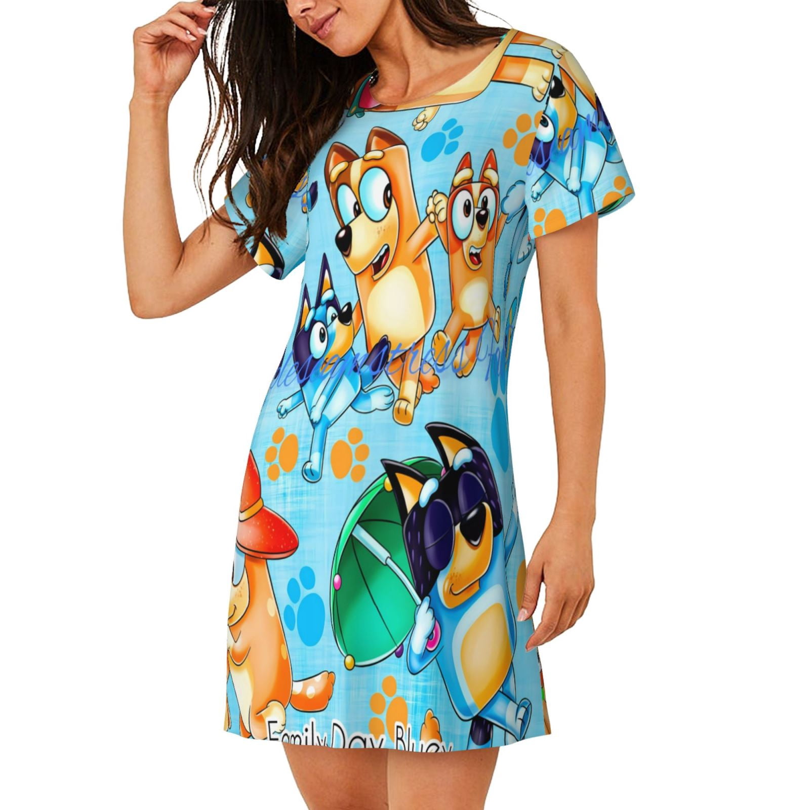 Lsque Bluey Pattern Nightgowns for Women Sleep Shirts Short Sleeve ...