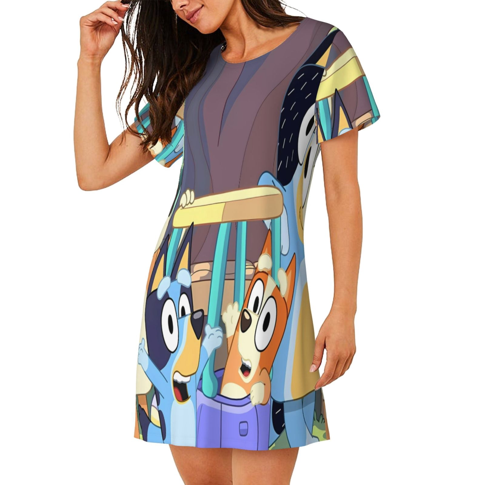 Lsque Bluey Pattern Nightgowns for Women Sleep Shirts Short Sleeve ...