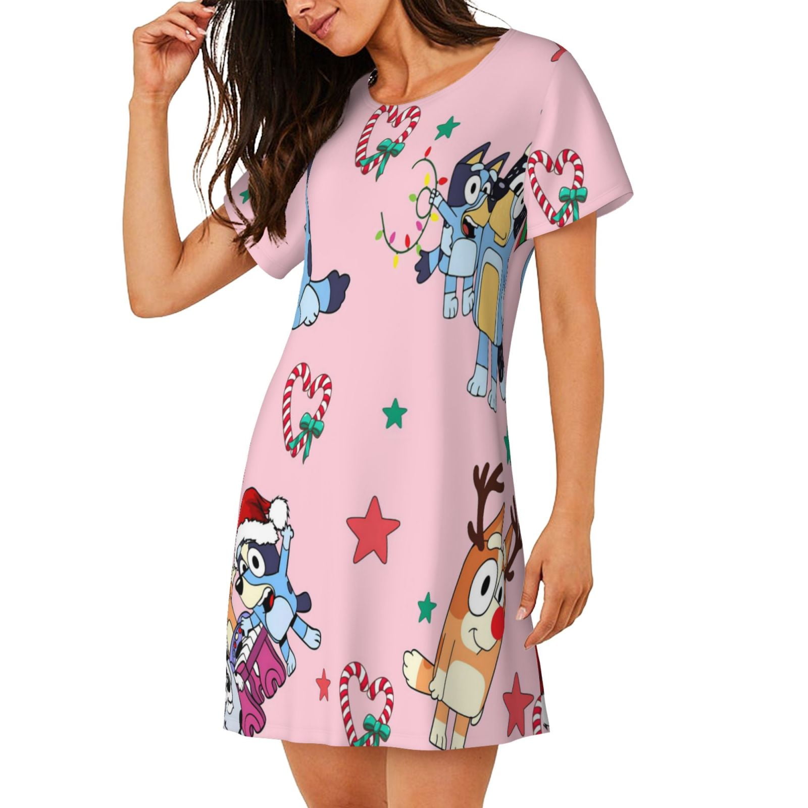 Lsque Bluey Pattern Nightgowns for Women Sleep Shirts Short Sleeve ...
