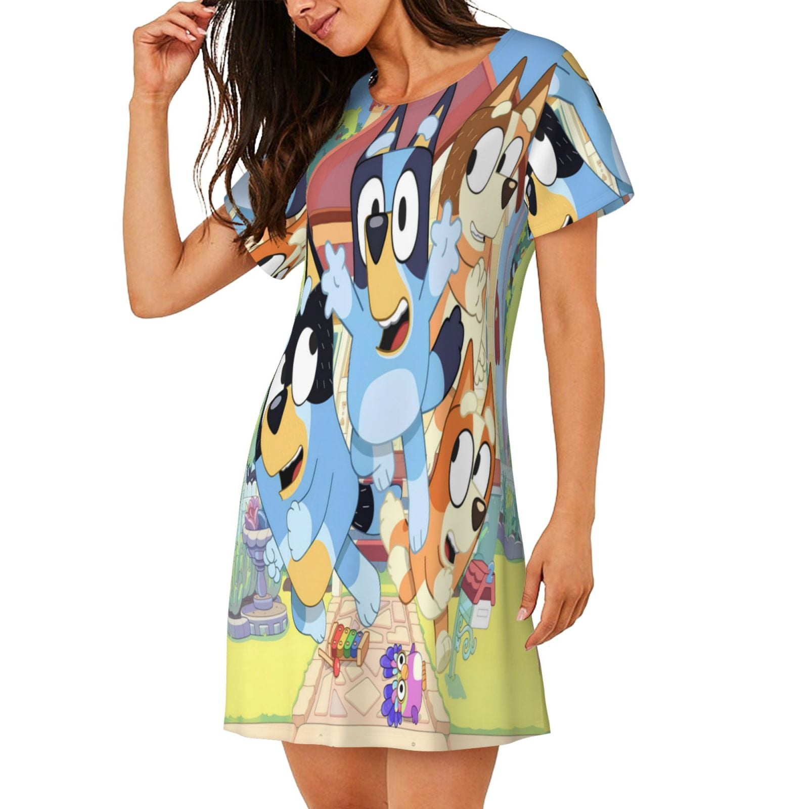 Lsque Bluey Pattern Nightgowns for Women Sleep Shirts Short Sleeve ...