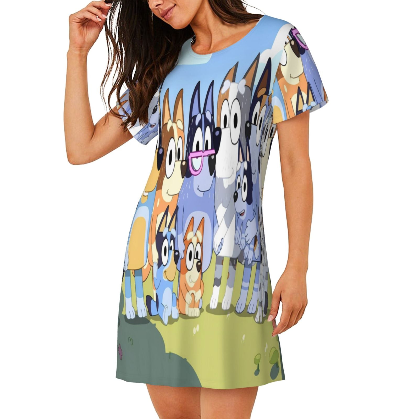 Lsque Bluey Pattern Nightgowns for Women Sleep Shirts Short Sleeve ...