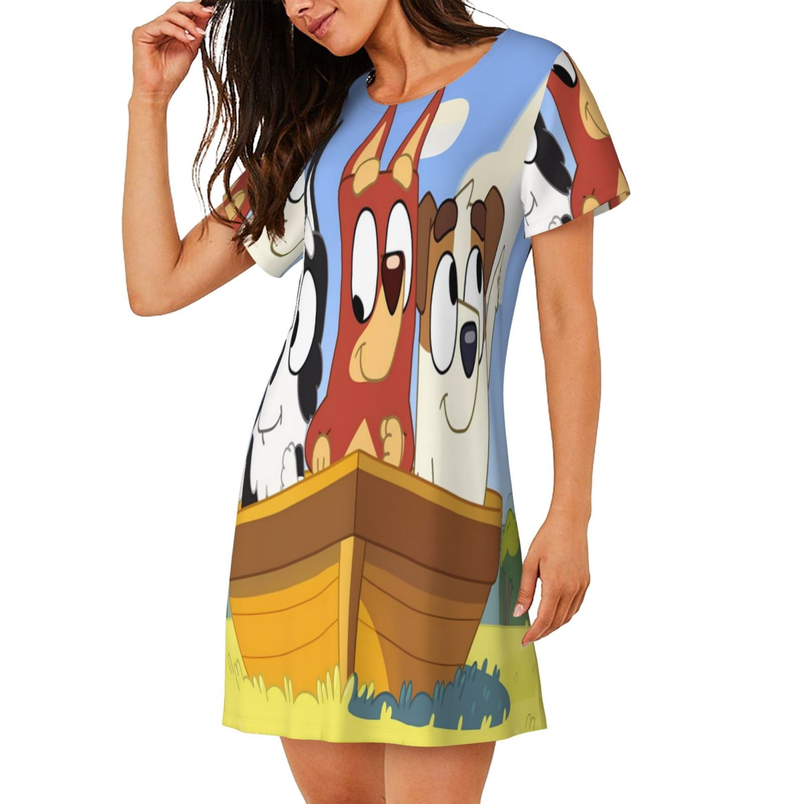 Lsque Bluey Pattern Nightgowns for Women Sleep Shirts Short Sleeve ...