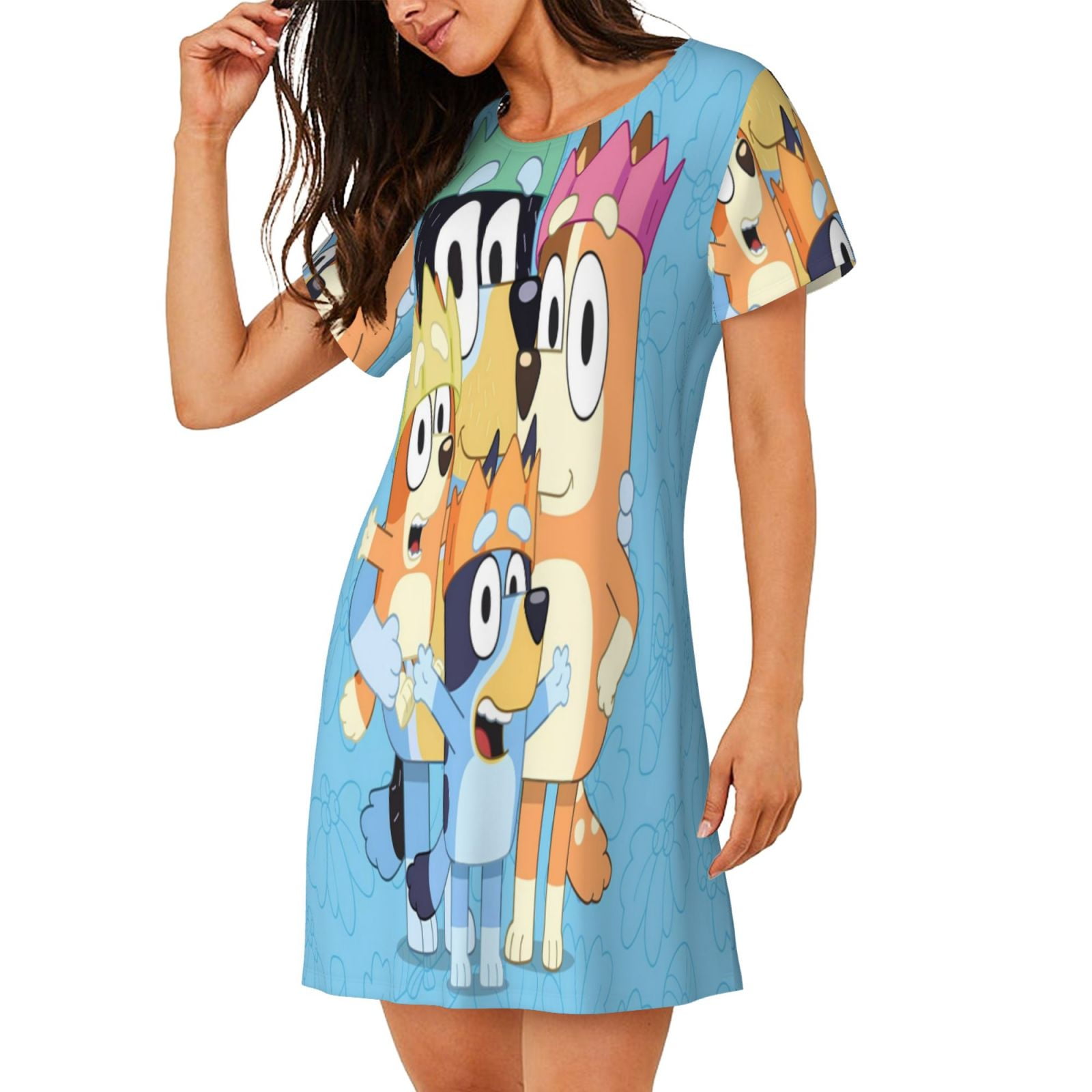 Lsque Bluey Pattern Nightgowns for Women Sleep Shirts Short Sleeve ...