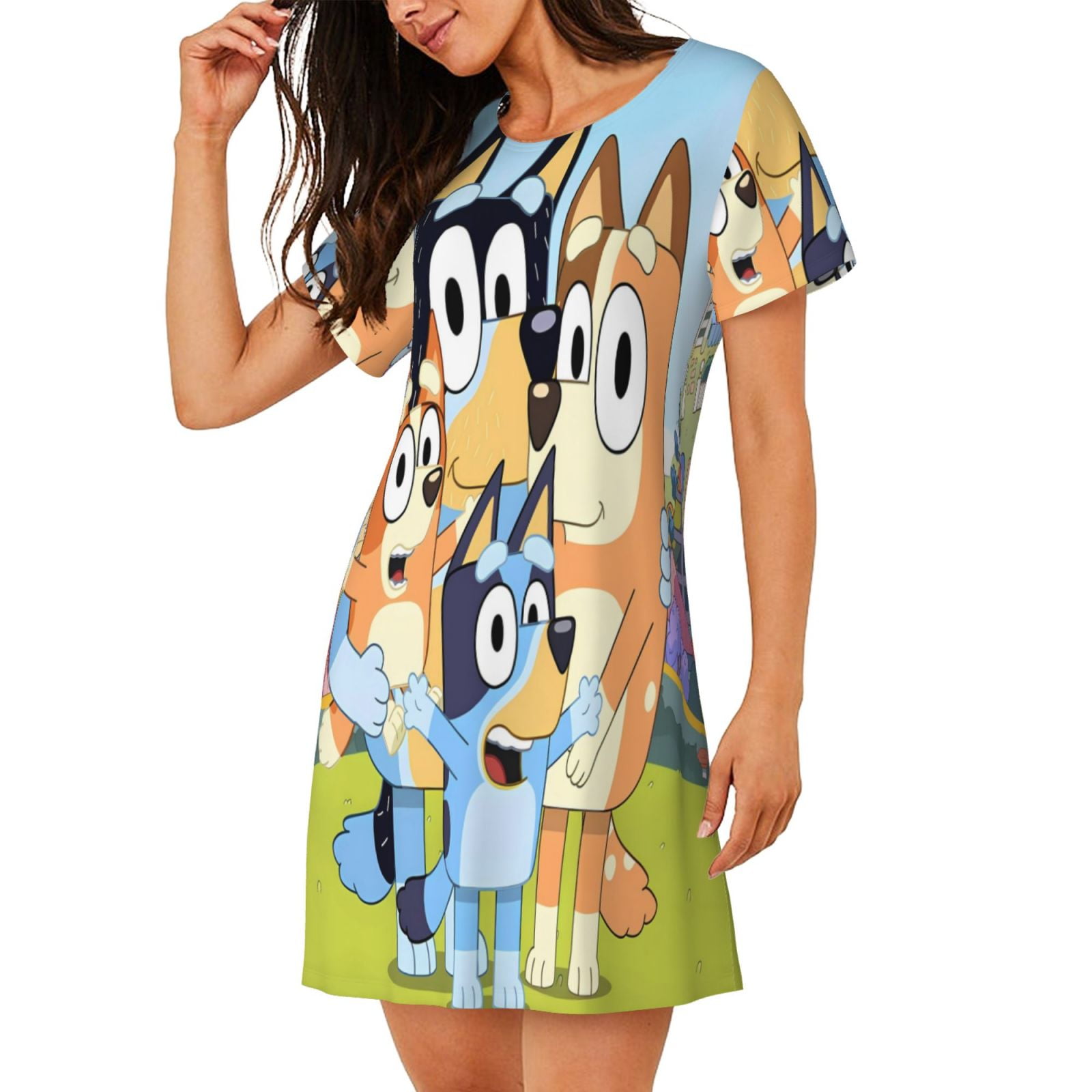 Lsque Bluey Pattern Nightgowns for Women Sleep Shirts Short Sleeve ...