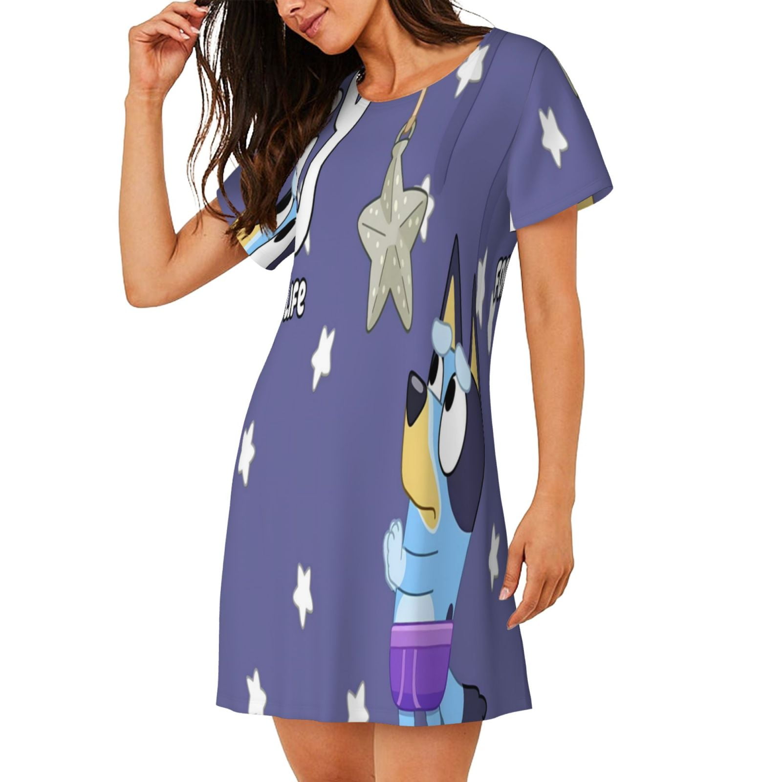 Lsque Bluey Pattern Nightgowns for Women Sleep Shirts Short Sleeve ...