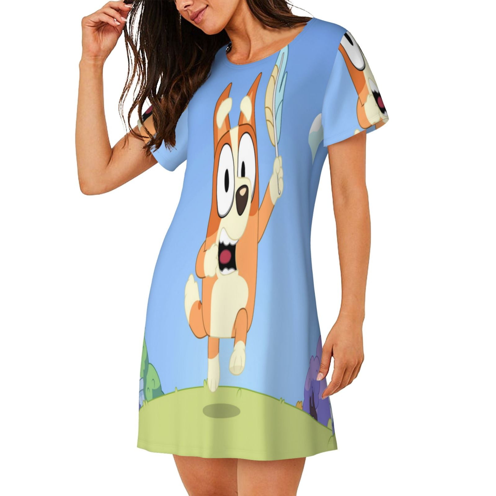 Lsque Bluey Pattern Nightgowns for Women Sleep Shirts Short Sleeve ...