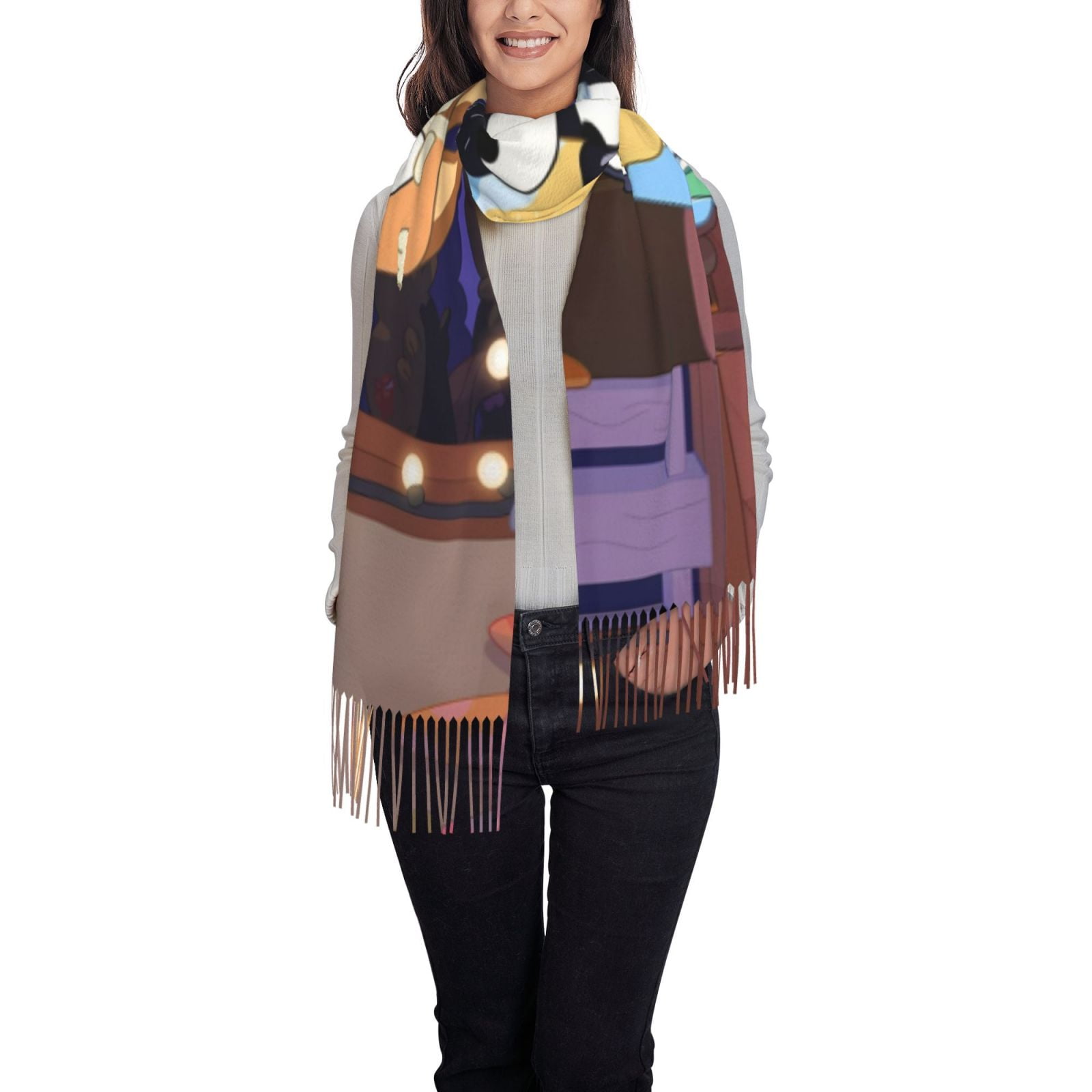 Lsque Bluey Pattern Women's Traditional Scarf Wrap Tassel Shawl Fringes ...