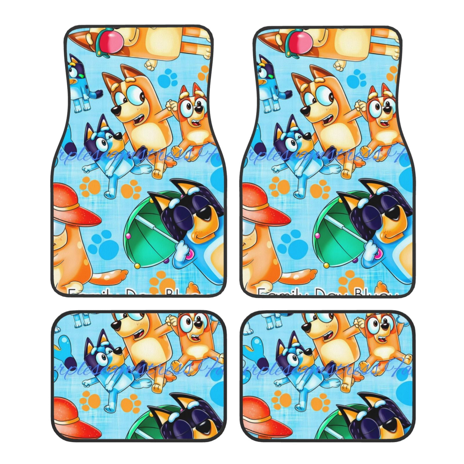 Lsque Bluey Print 4-Piece Floor Mats, Heavy-Duty Rubber Liners, Anti ...