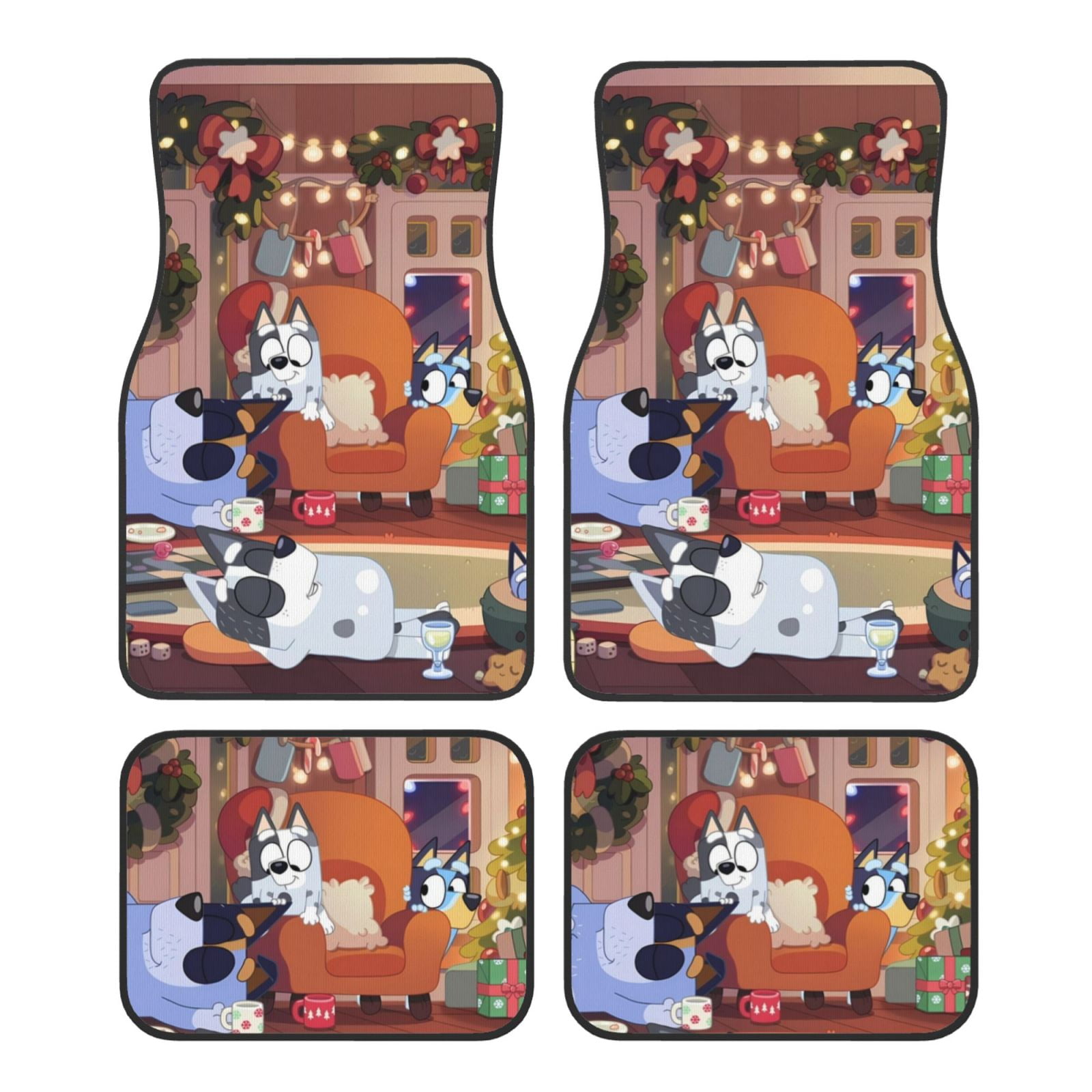 Lsque Bluey Print 4-Piece Floor Mats, Heavy-Duty Rubber Liners, Anti ...