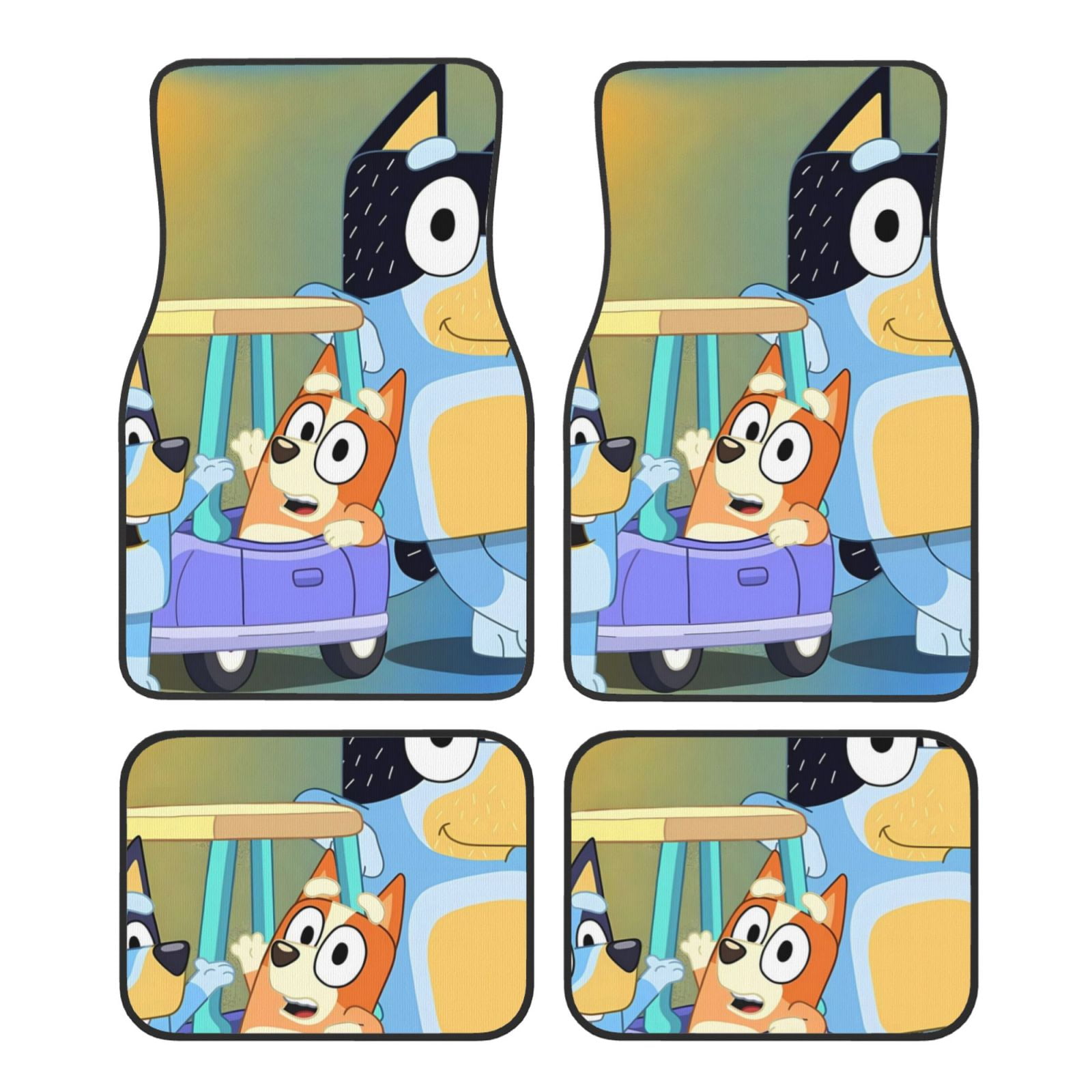 Lsque Bluey Print 4-Piece Floor Mats, Heavy-Duty Rubber Liners, Anti ...