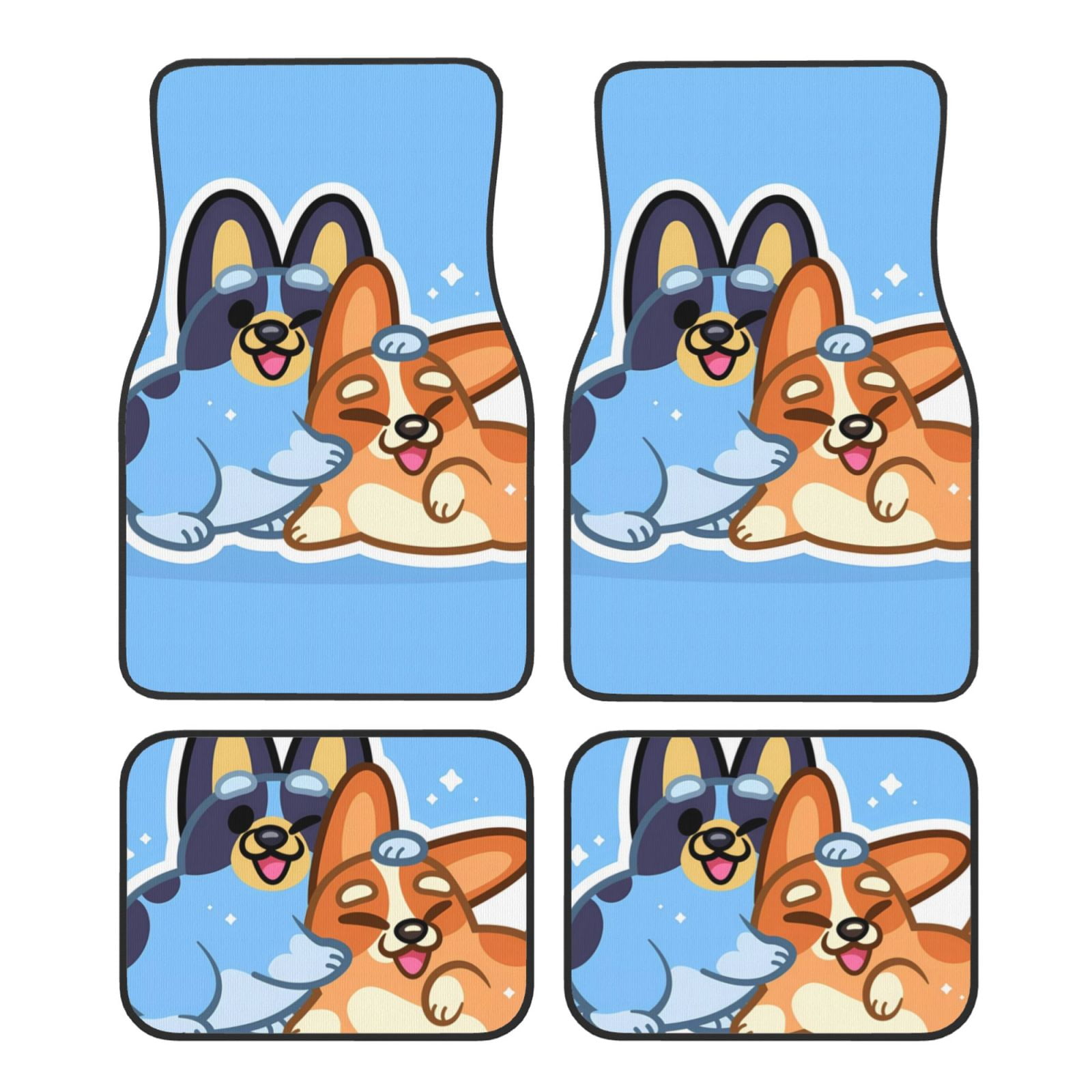 Lsque Bluey Print 4-Piece Floor Mats, Heavy-Duty Rubber Liners, Anti ...