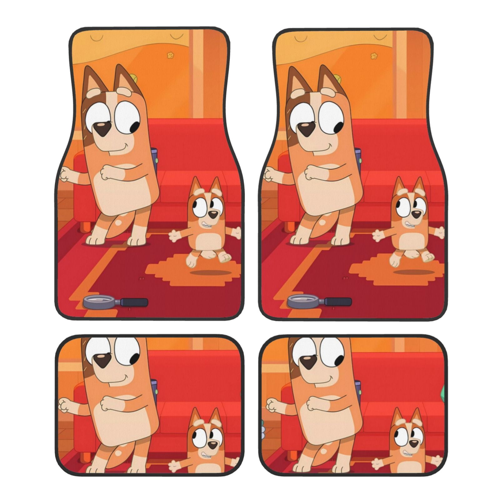 Lsque Bluey Print 4-Piece Floor Mats, Heavy-Duty Rubber Liners, Anti ...
