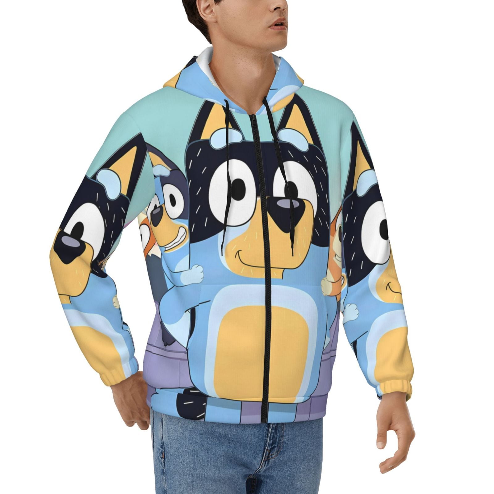 Lsque Bluey for Mens Full-zip Hoodie, Zip-up Pullover Hooded Sweatshirt, Kangaroo Pocket Hoodie ...