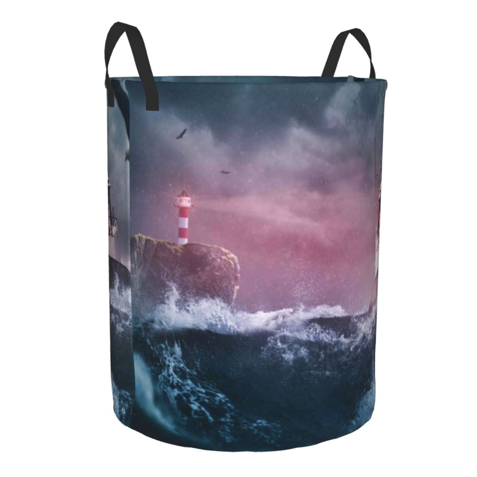 Lsque Boat Lighthouse Storm Waves pattern Laundry Hamper Basket, Tall ...
