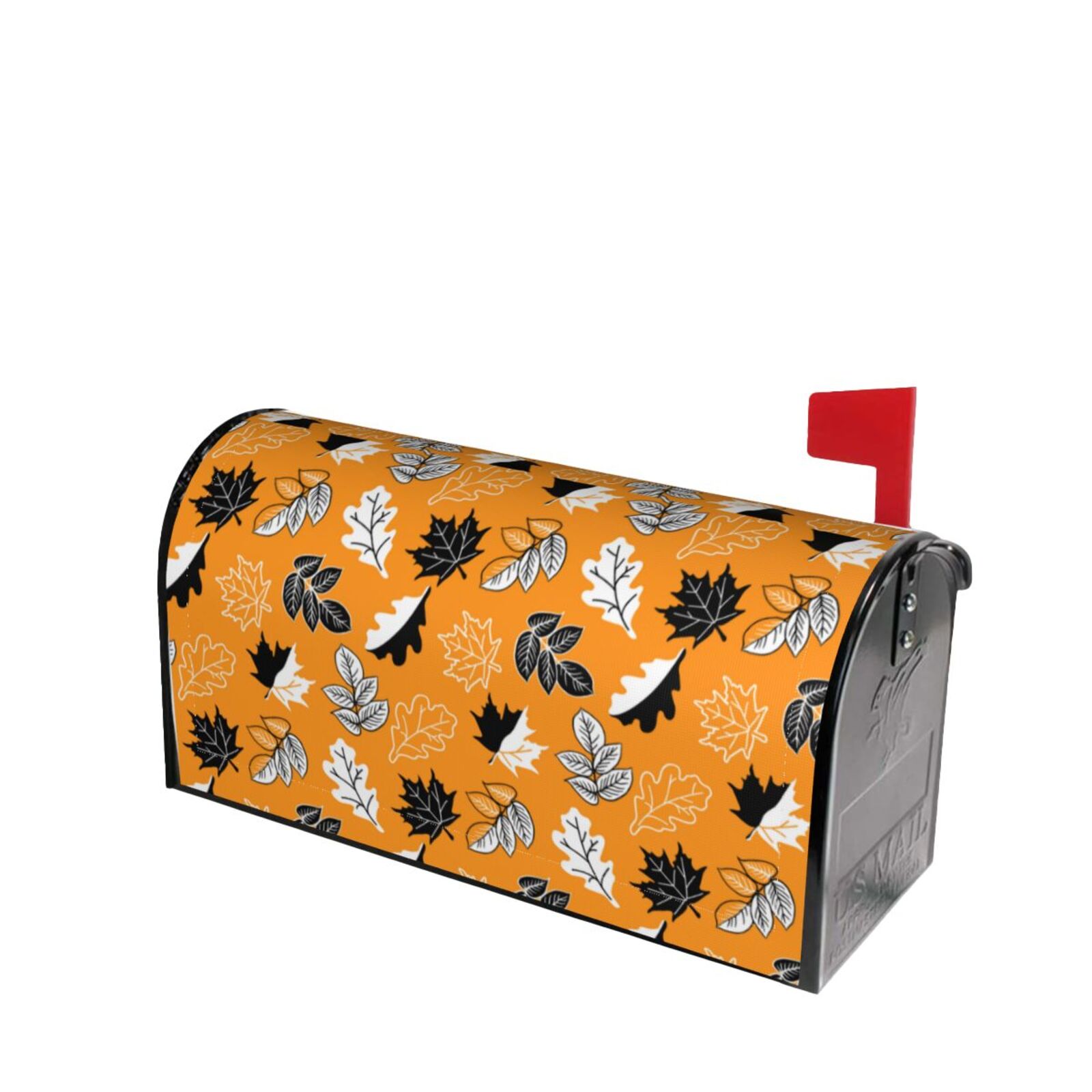 Lsque Bold Black and White Leaves Orange Mailbox Cover Standard Size ...