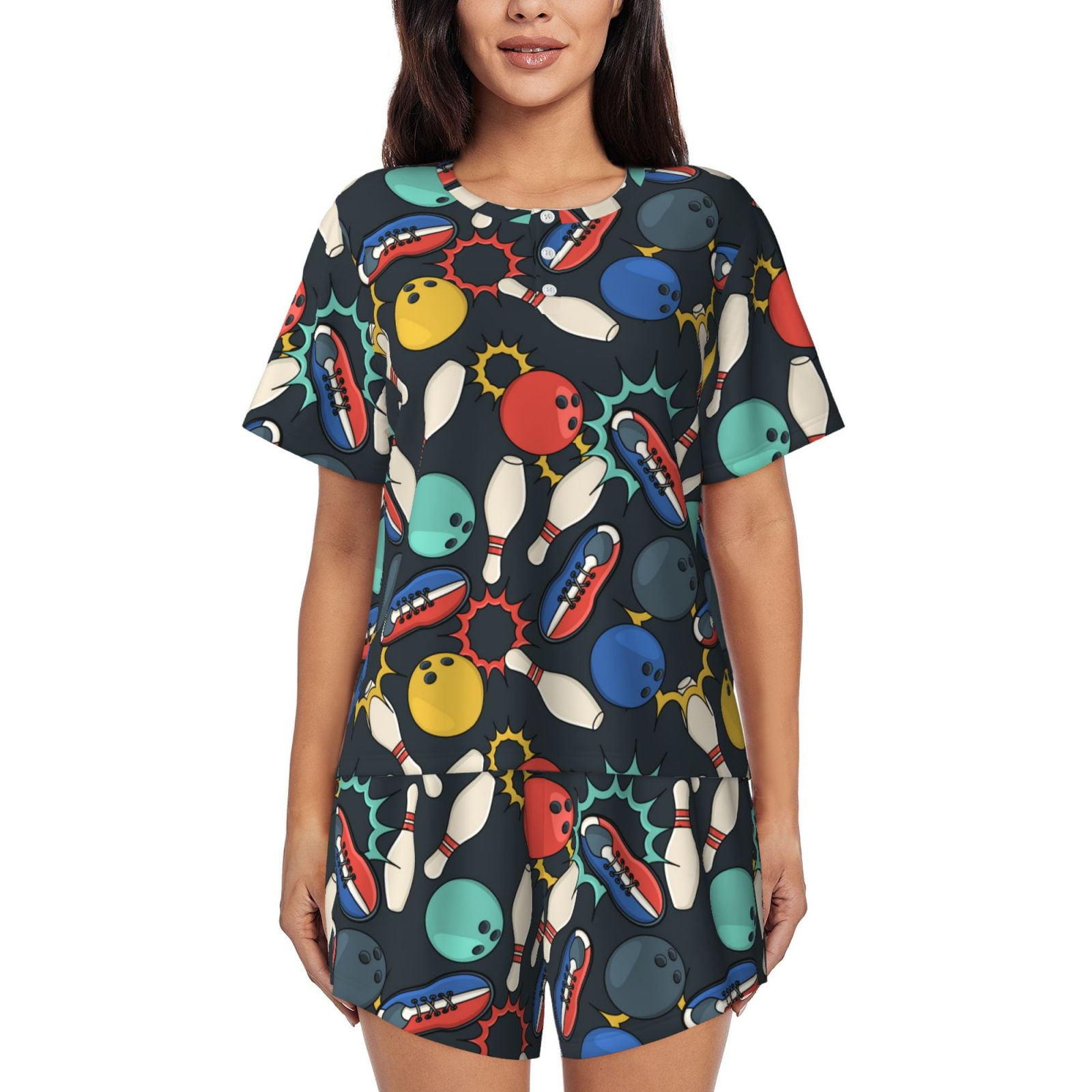 Lsque Bowling Ball Women's Short-Sleeved Pajama Set - 2 Piece Soft and ...