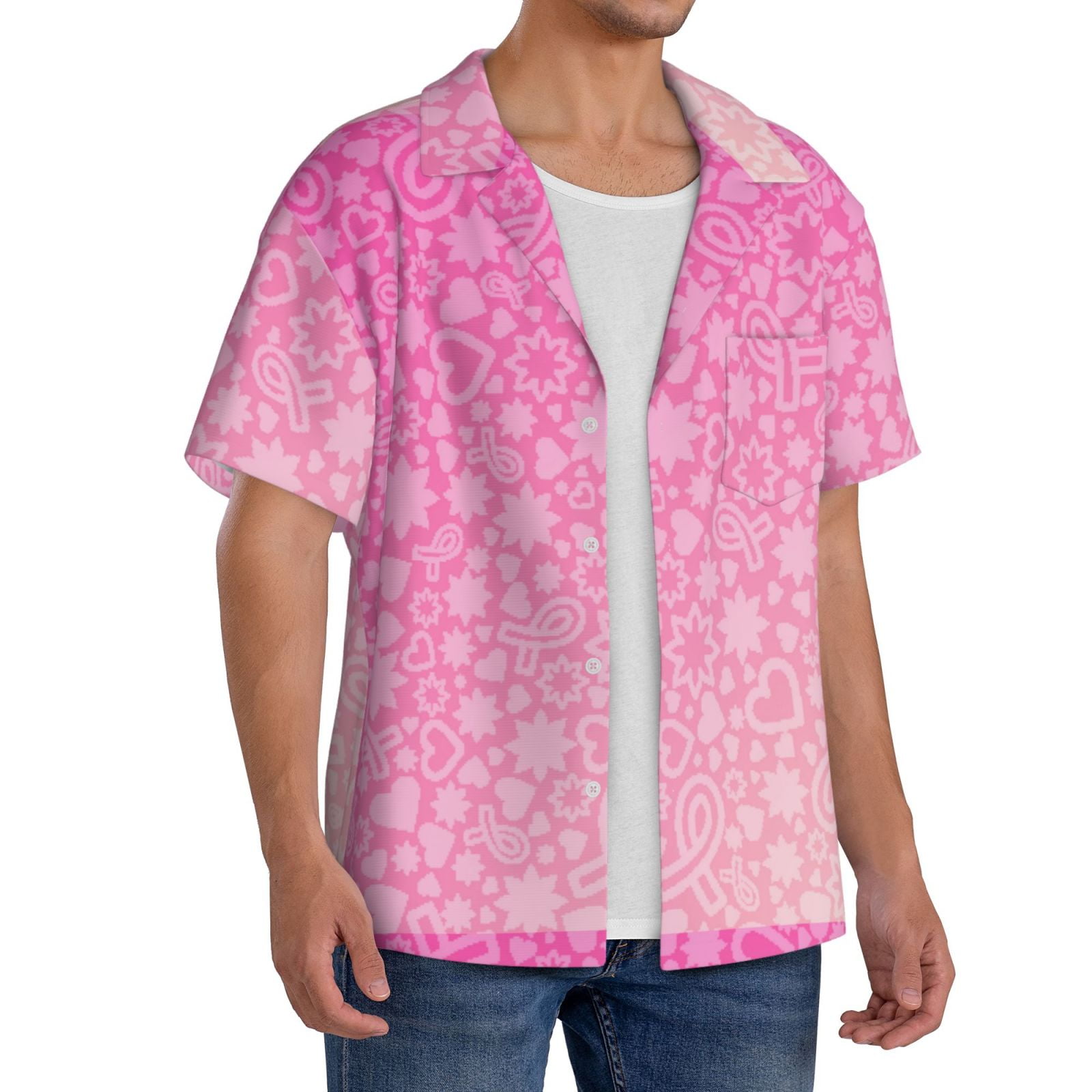 Lsque Breast Cancer Pink Ribbons Awareness print Men's Cuban Collar ...