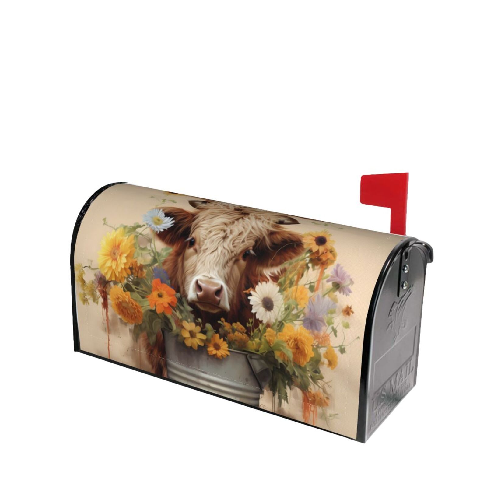 Lsque Bucket Flower Cow Mailbox Cover Standard Size ,Magnetic Mailbox ...