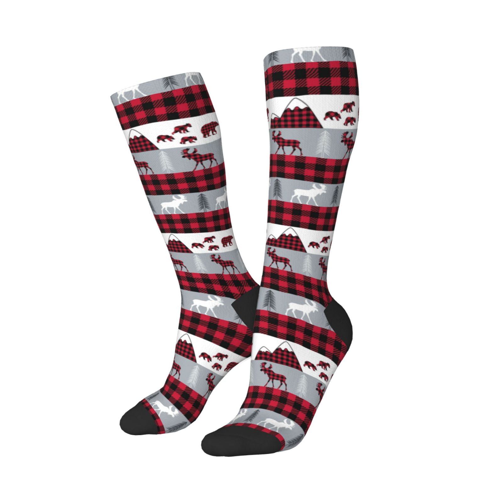 Lsque Buffalo Plaid Forest Printed Crew Socks Men's Women's LightWeight ...