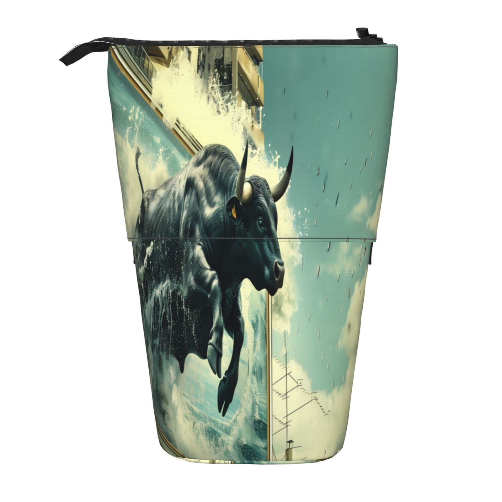 Lsque Bull Charging Through Waves Pattern Telescopic Pencil Bag Pen ...