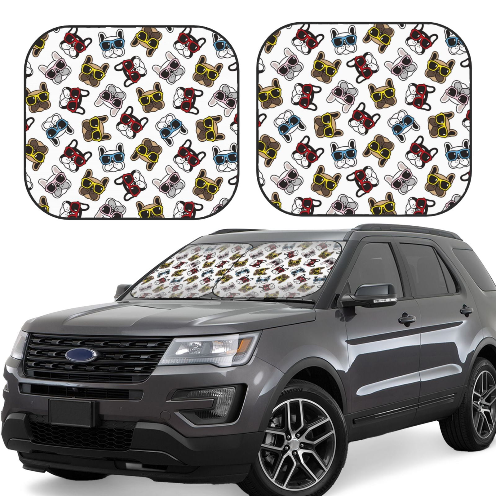 Lsque Bulldog Sunglasses Face 2 PCS Windshield Sun Shade | CarFoldable ...