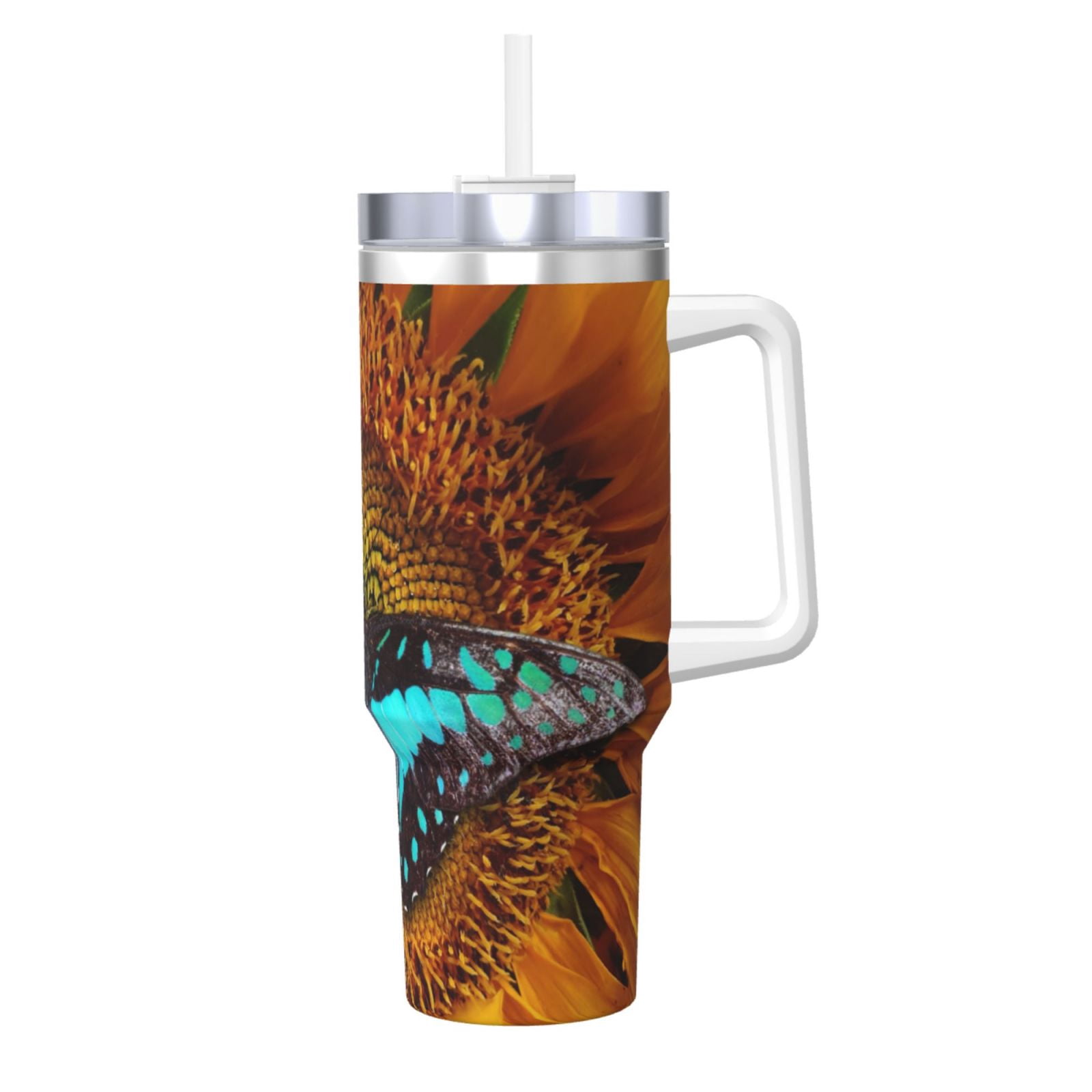 Lsque Butterfly Alighted On Sunflowers Pattern 40 OZ Ice Bully Cup with ...