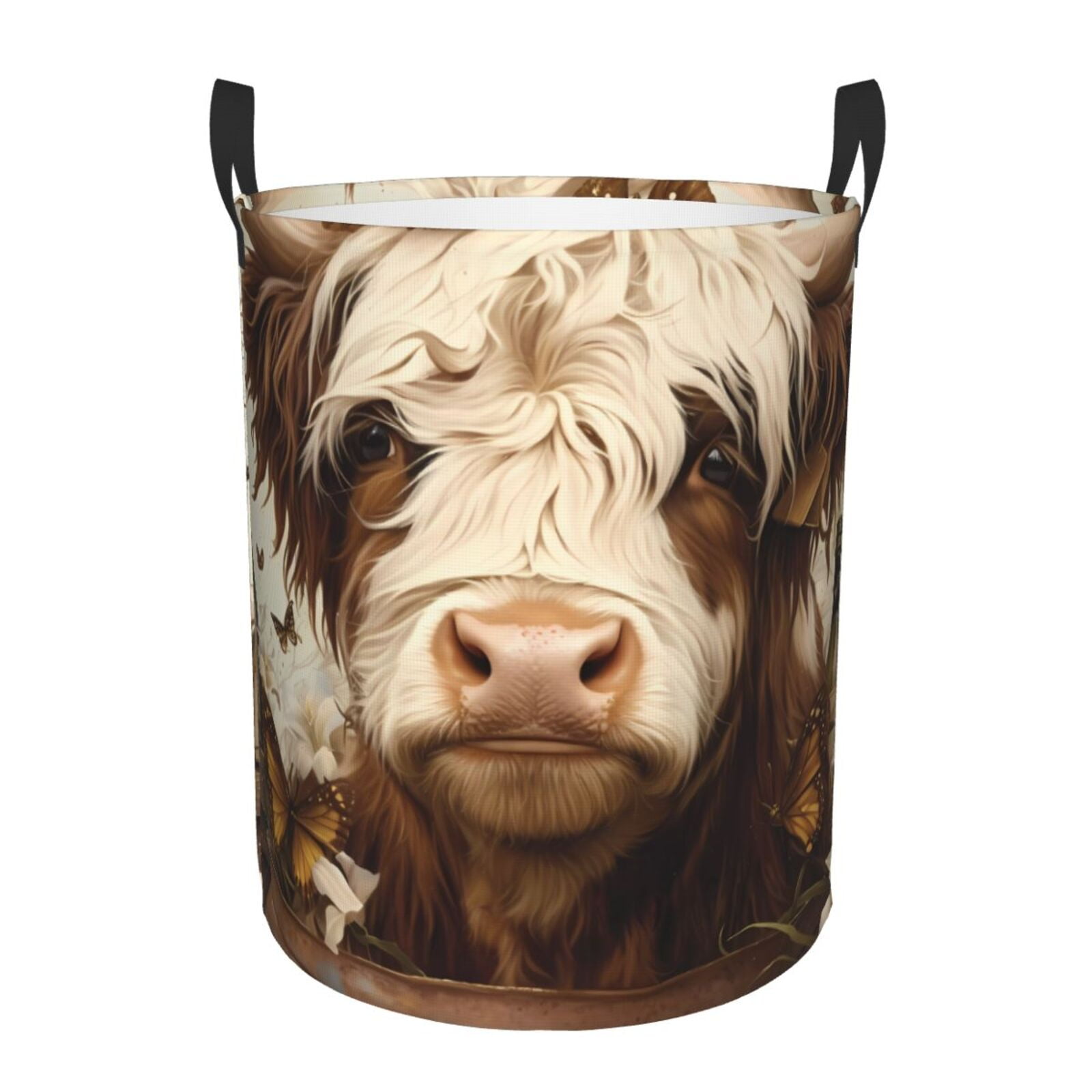 Lsque Butterfly Cow Barrel Pattern Laundry Hamper Basket, Tall Woven ...