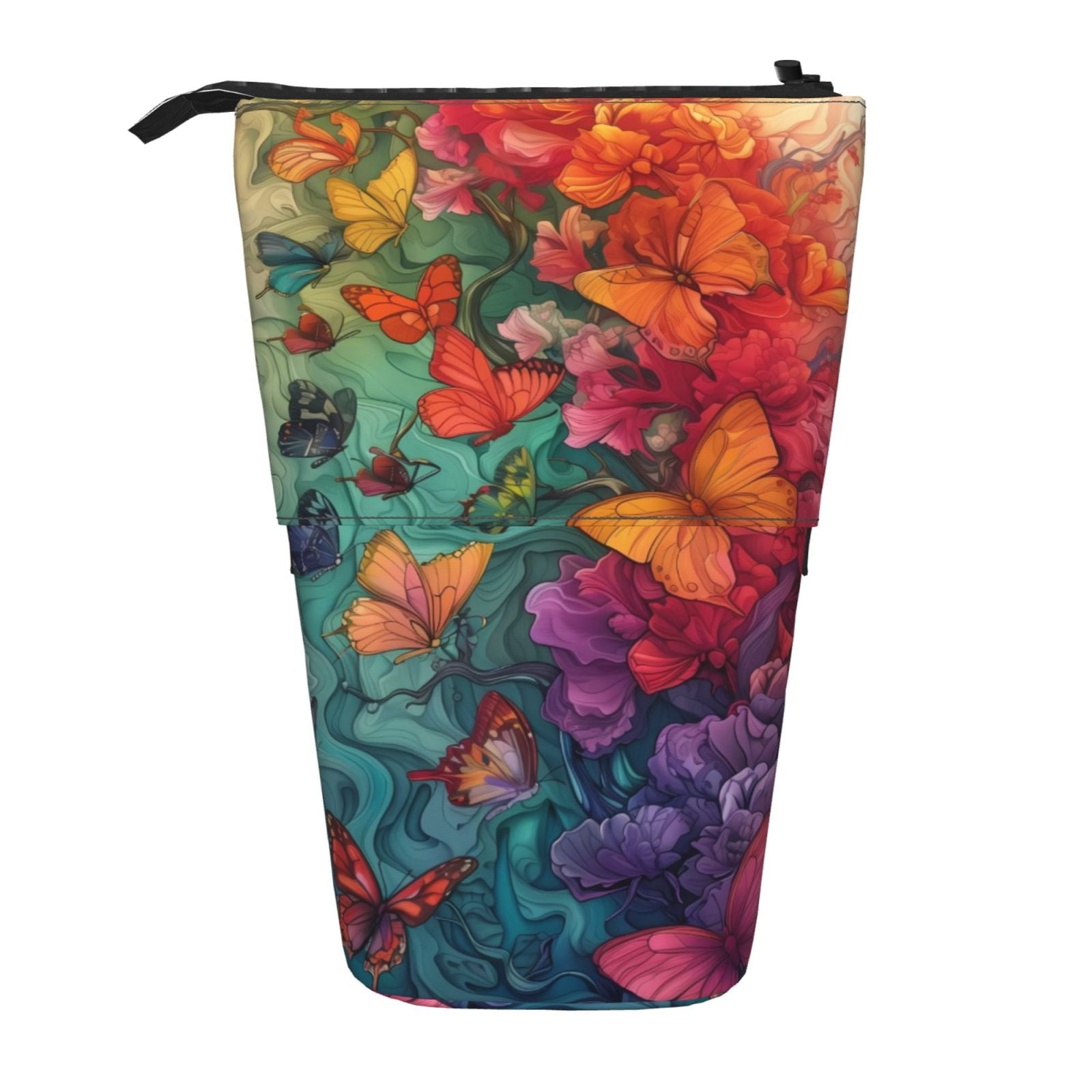 Lsque Butterfly Flower Cascade Pattern Telescopic Pencil Bag Pen Holder ...