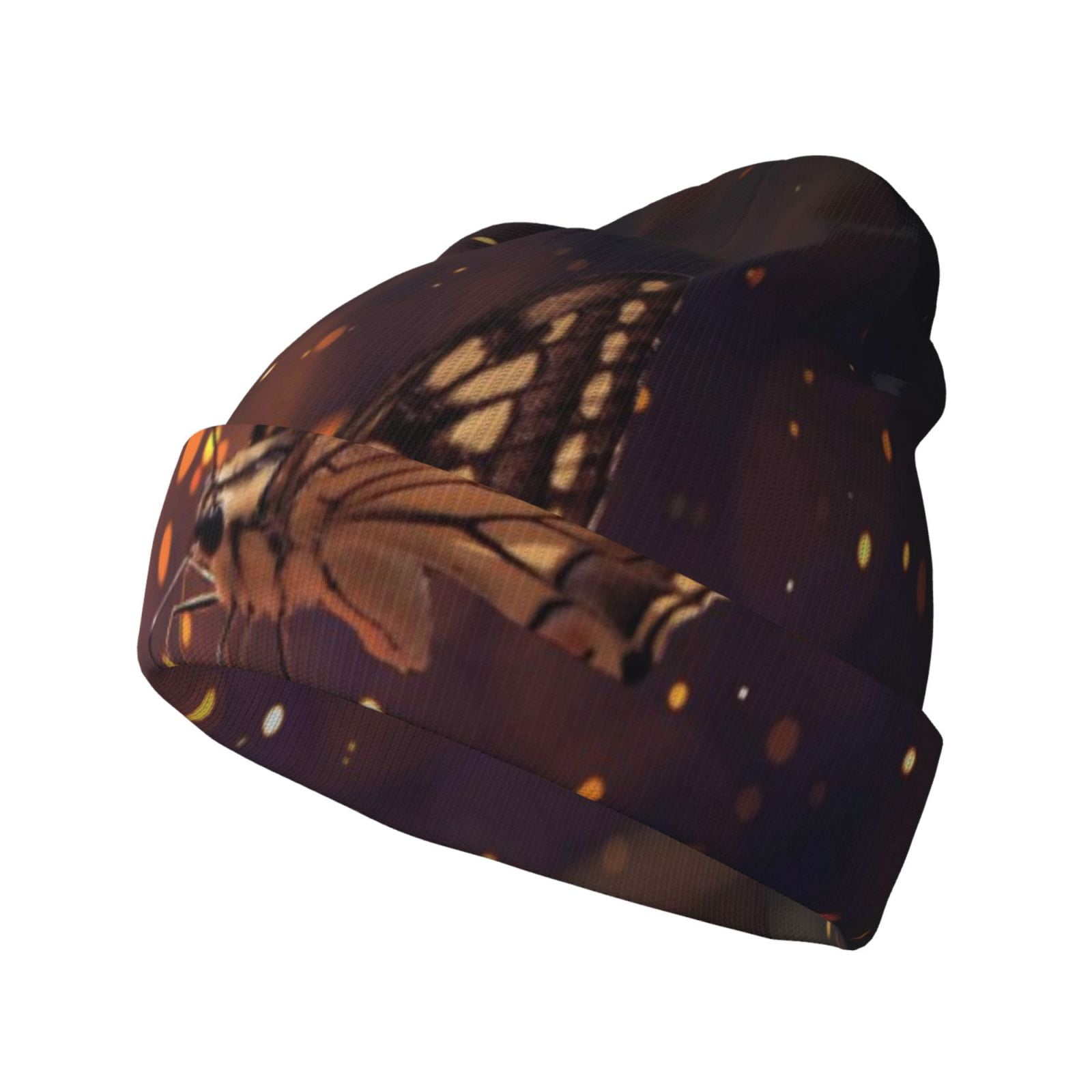 Lsque Butterfly Sitting on a Flower Pattern Knitted Beanie, Unisex ...