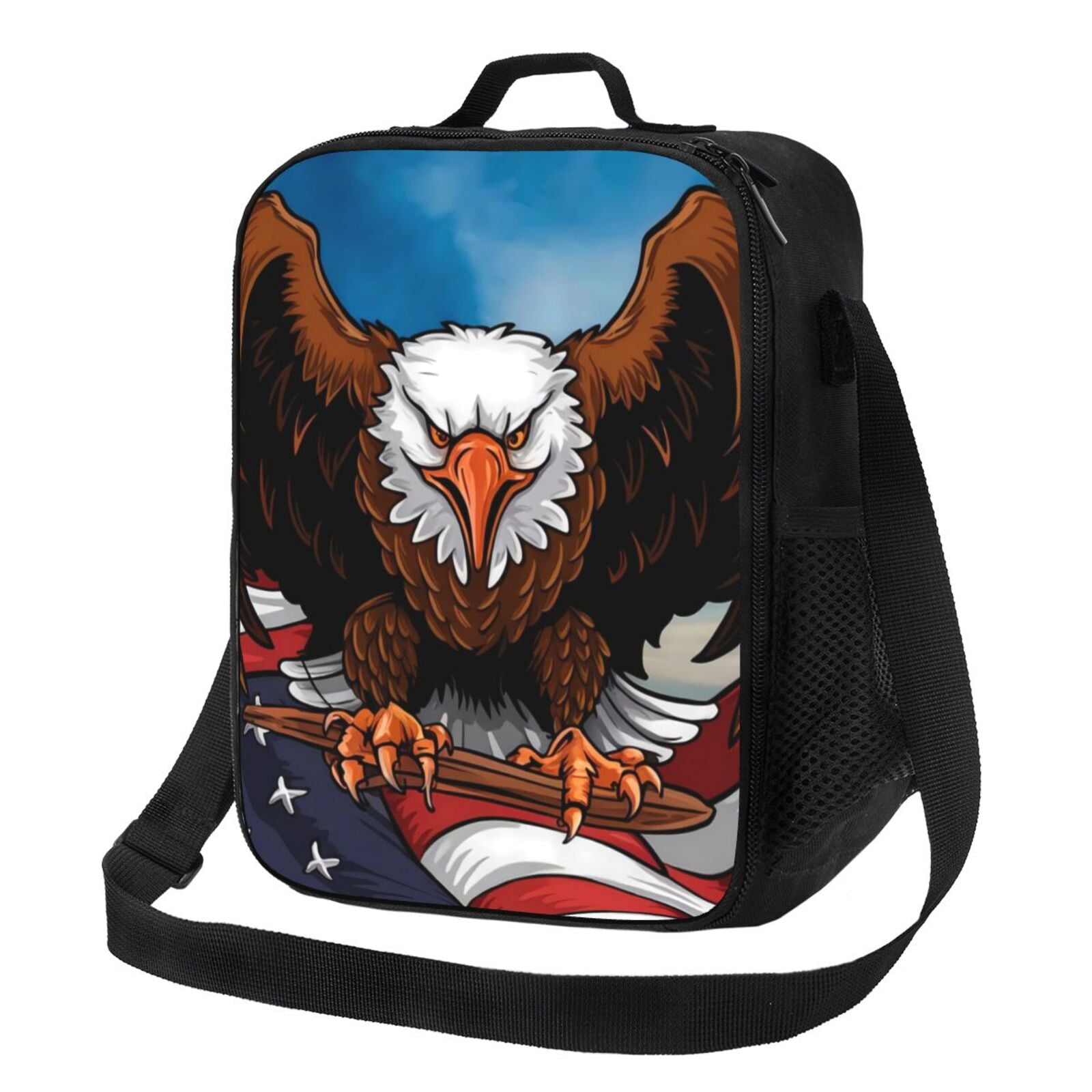 Lsque Cartoon Bald Eagle USA Lunch Bag Lunch Box for Women Men Reusable ...