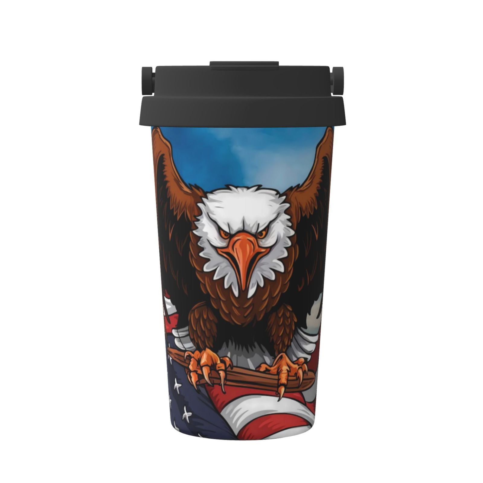 Lsque Cartoon Bald Eagle USA Pattern Travel Coffee Mug 16oz: Insulated ...